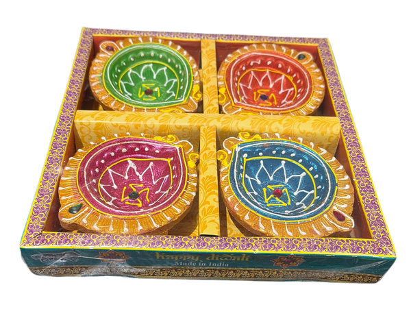 Buy Designer Coloured Unwaxed Diya (Pack of 4) | Traditional Clay Lamps ...